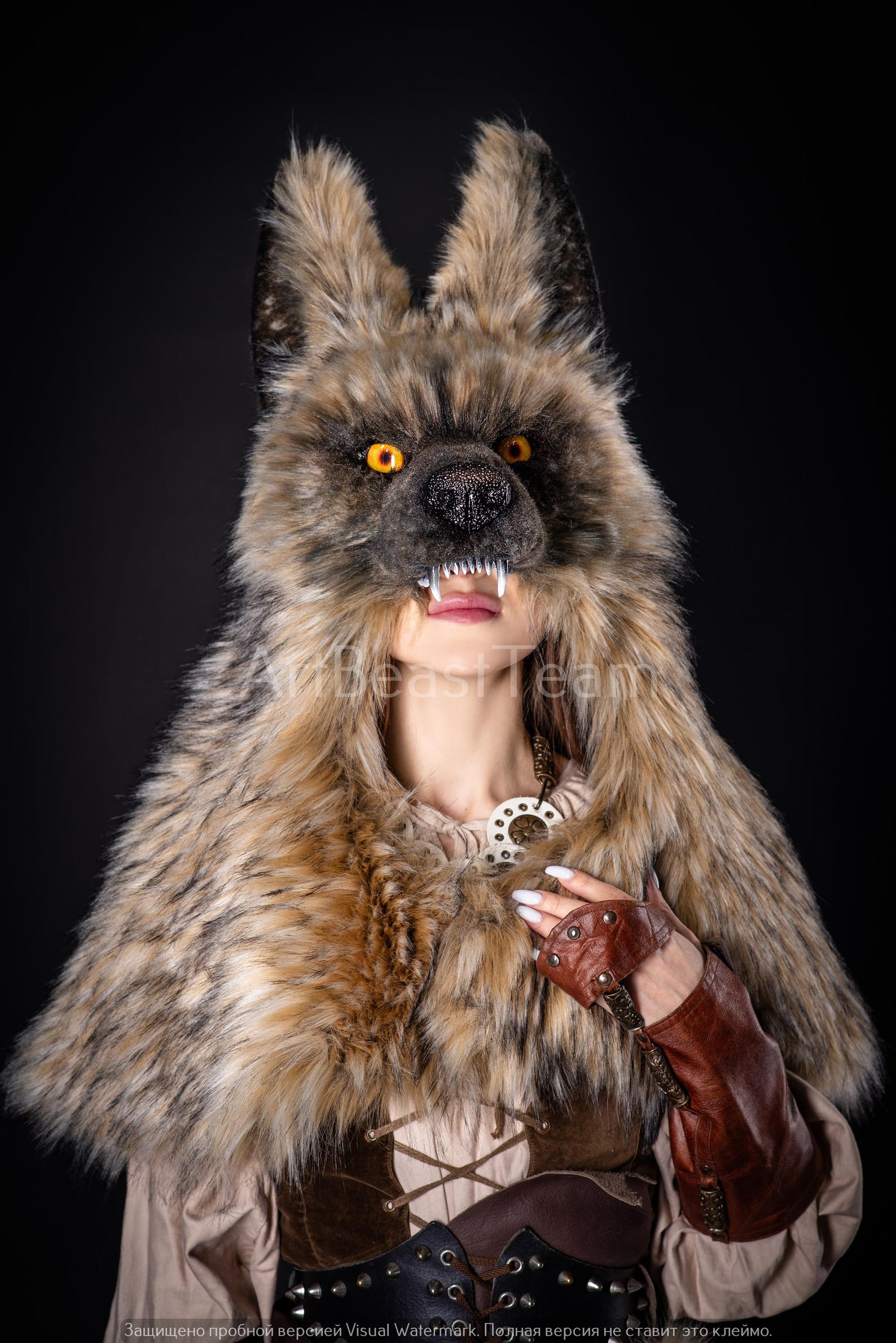 Hyena Wolf Brown Headdress Werewolf Mask, Brown Hyena Wolf Mask, Animal ...