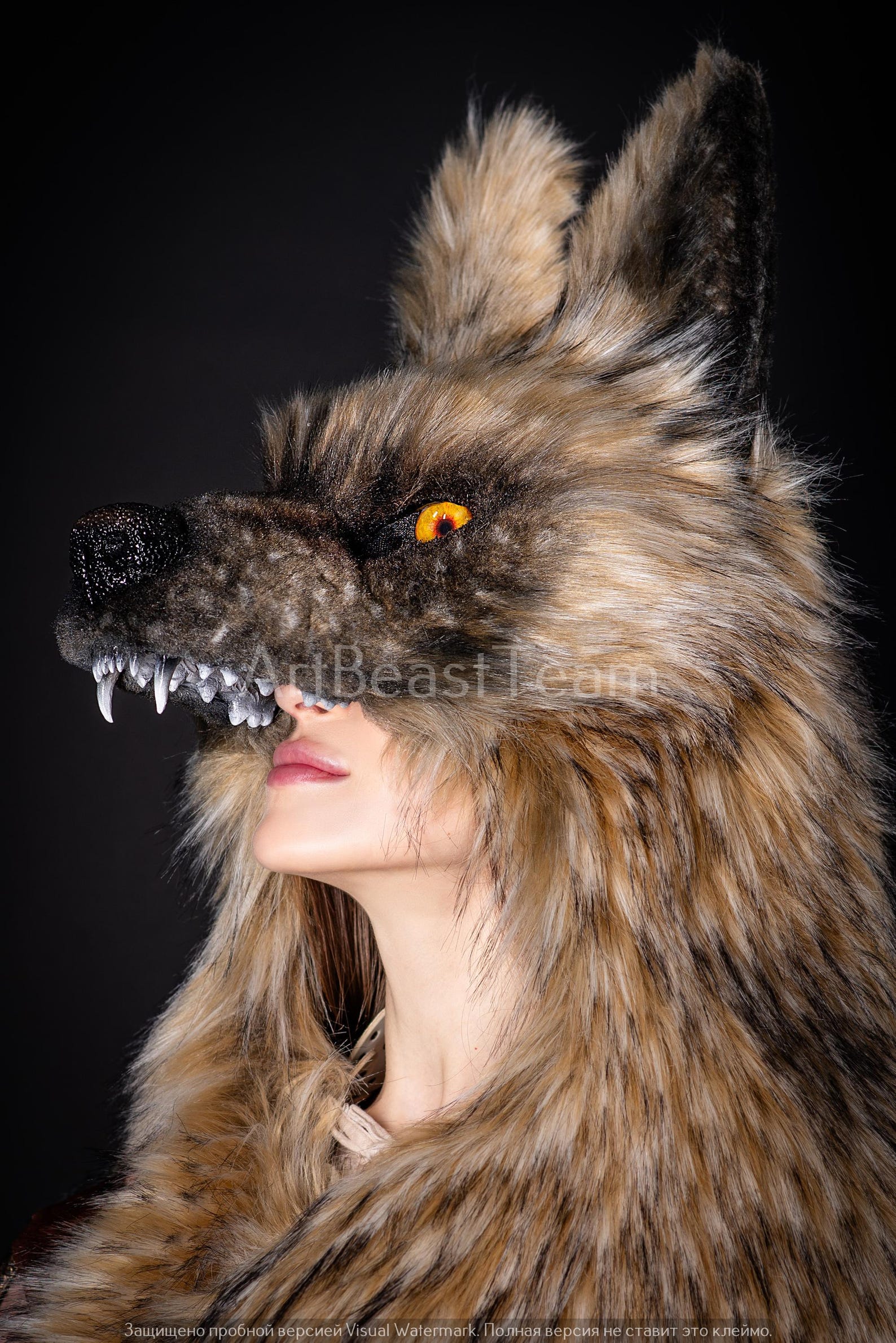 Hyena Wolf Brown Headdress Werewolf Mask, Brown Hyena Wolf Mask, Animal ...