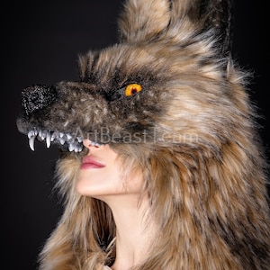 Hyena Wolf Brown Headdress Werewolf Mask, Brown Hyena Wolf Mask, Animal ...