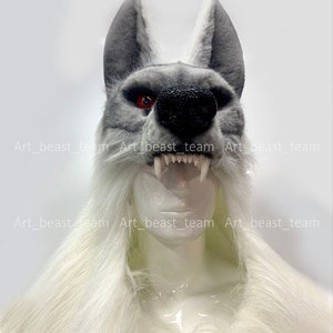 White With Gray Werewolf Headdress, Red Eye, Gray Wolf Mask, Animal ...