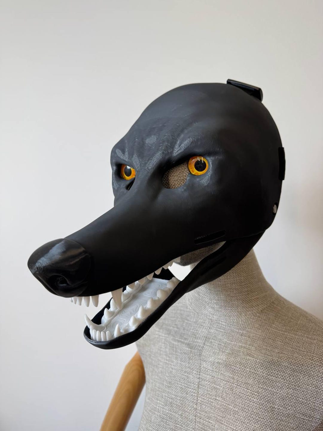 3D Printed Black Canine Mask, Movable Jaw, Halloween Costume - Etsy