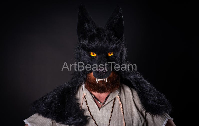 Black Werewolf Wolf Yellow Eyes With Highlights Illumination Headdress ...