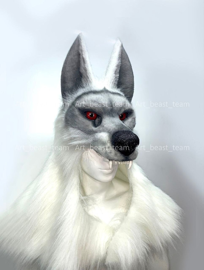 White With Gray Werewolf Headdress Red Eye Gray Wolf Mask - Etsy