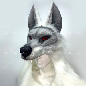 White With Gray Werewolf Headdress, Red Eye, Gray Wolf Mask, Animal ...