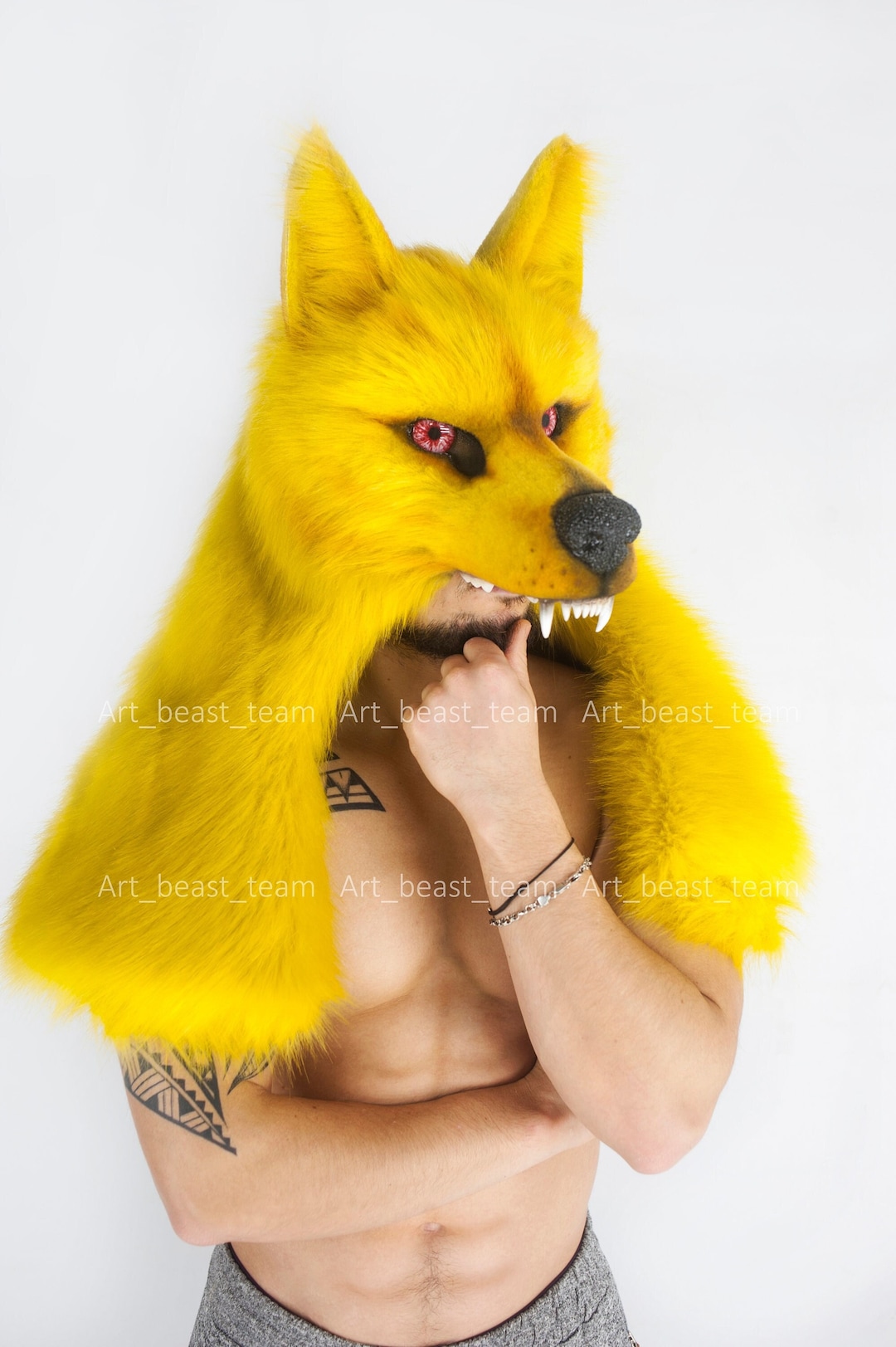 Yellow Wolf Headdress, Yellow Werewolf Mask, Yellow Wolf Mask, Animal ...