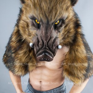 Wild Boar Headdress, Faux Fur Animal Mask, Costume Headpiece - Etsy