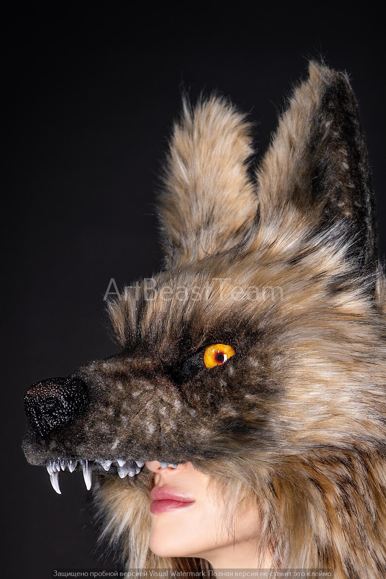 Hyena Wolf Brown Headdress Werewolf Mask, Brown Hyena Wolf Mask, Animal ...