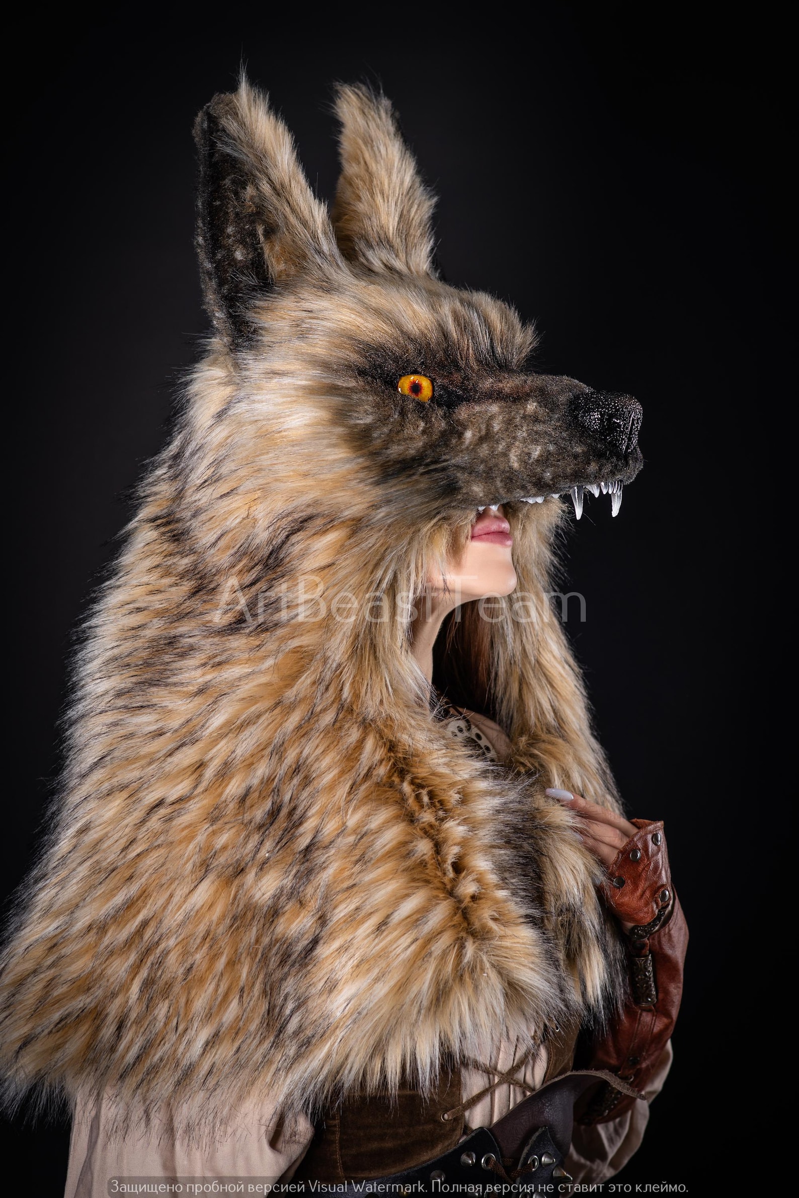 Hyena Wolf Brown Headdress Werewolf Mask, Brown Hyena Wolf Mask, Animal ...