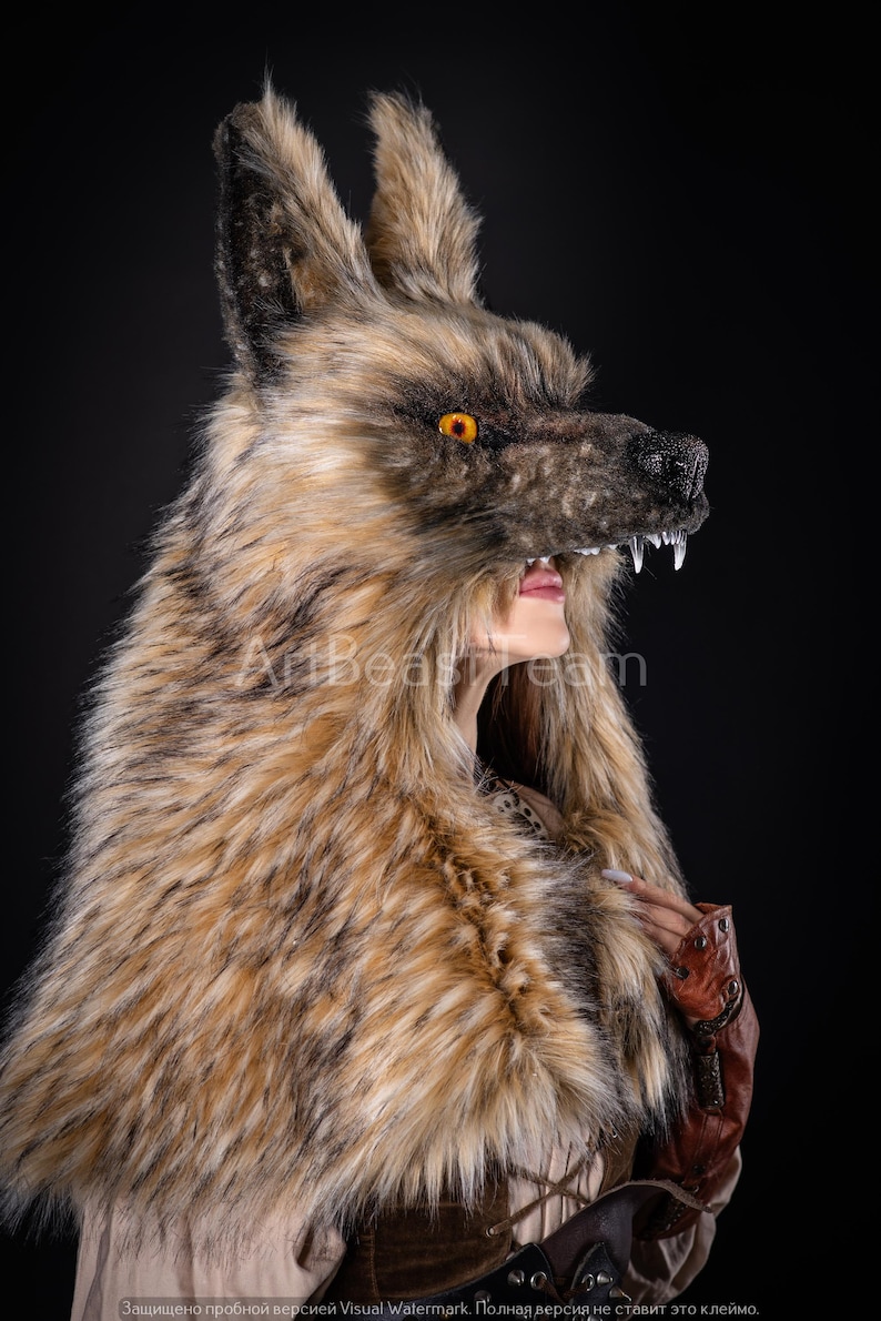 Hyena Wolf Brown Headdress Werewolf Mask, Brown Hyena Wolf Mask, Animal ...