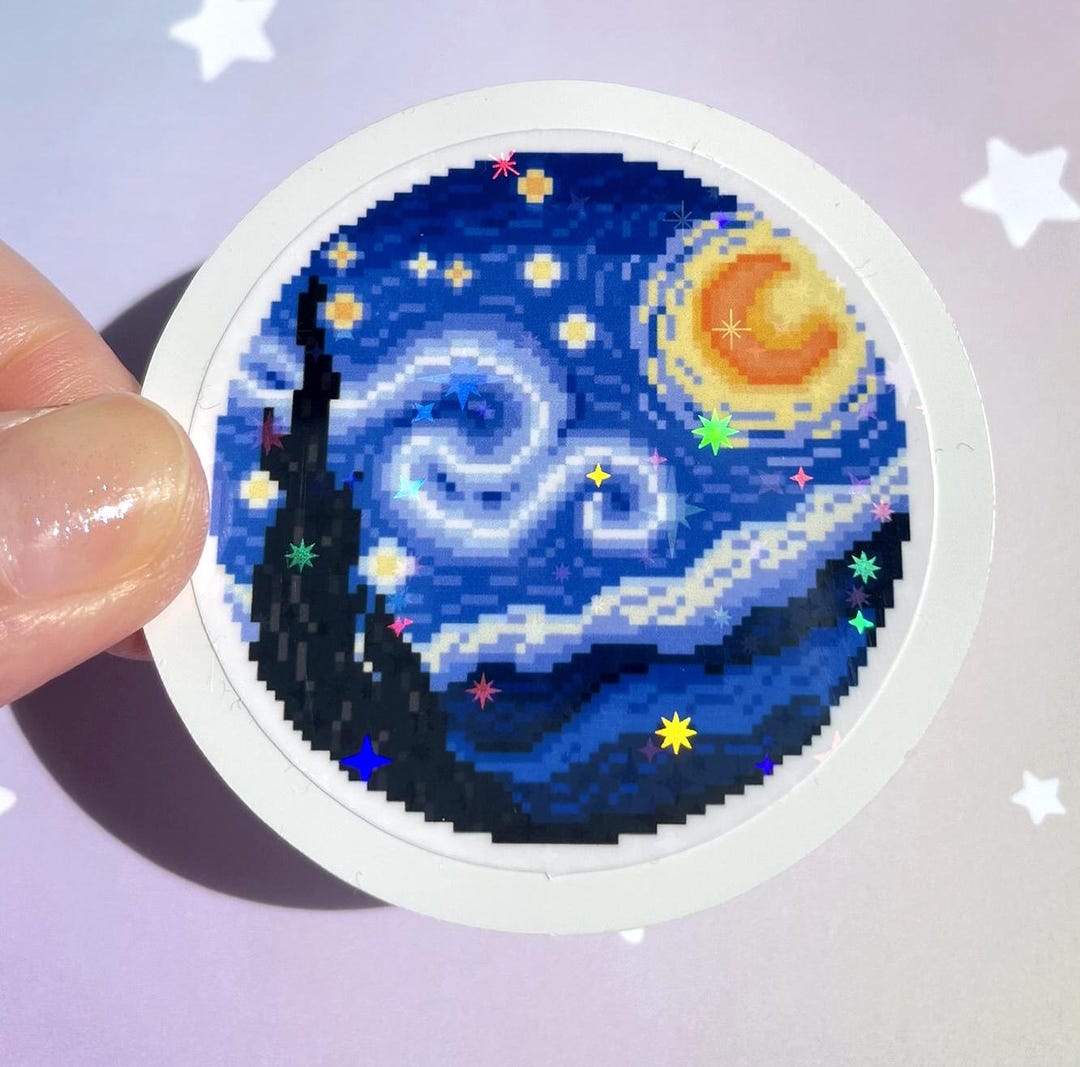 Pixel Vinyl Sticker, Glossy or Holographic, Easy-peel, Starry Night ...