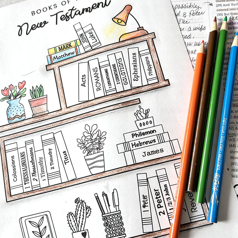 DIGITAL DOWNLOAD * Books of the Bible Coloring Chart, Bookshelf - Etsy