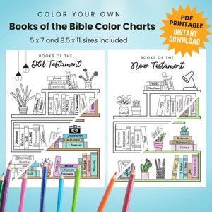 DIGITAL DOWNLOAD Books of the Bible Coloring Chart, Bookshelf - Etsy