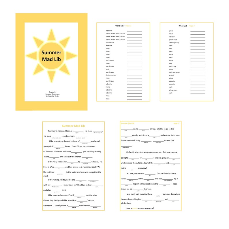 Mad Libs for All Seasons: Spring, Summer, Fall, Winter - Etsy