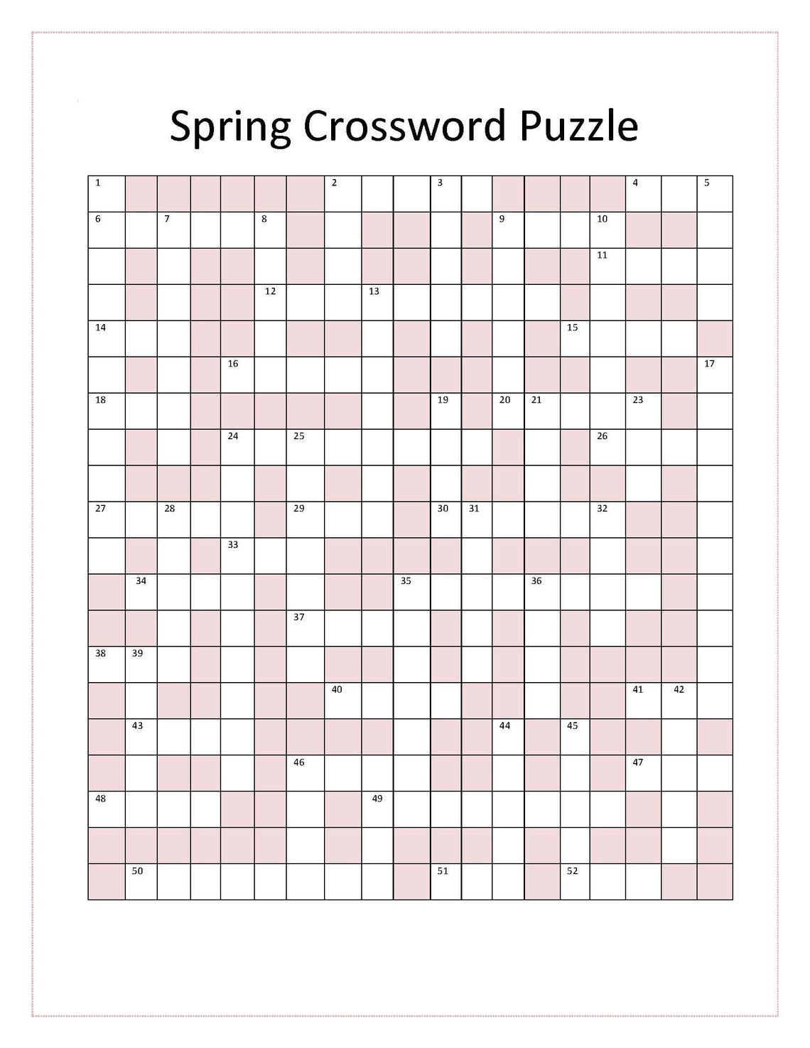 Spring Crossword Puzzle Printable Spring Crossword Puzzle Printable
