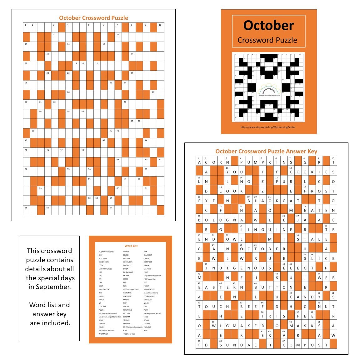 October Crossword Puzzle Digital Download - Etsy