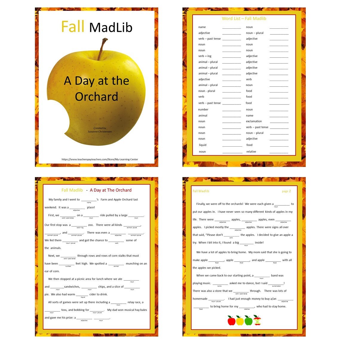 Mad Libs for Fall 4 A Day at the Orchard, High School Football ...