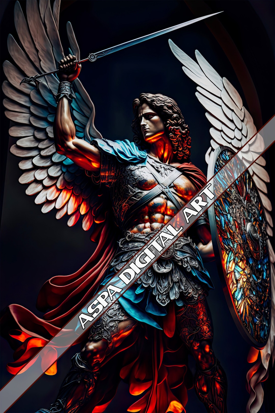 Saint Michael Art Print, St Michael Wall Art, Archangel Michael Digital Print, Digital Art ...