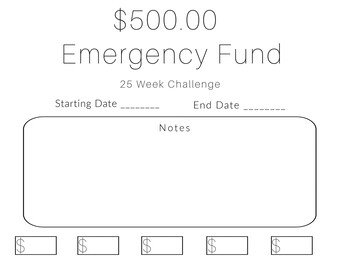 Mini Emergency Fund Savings Challenge Save 500 Digital Download Low ...