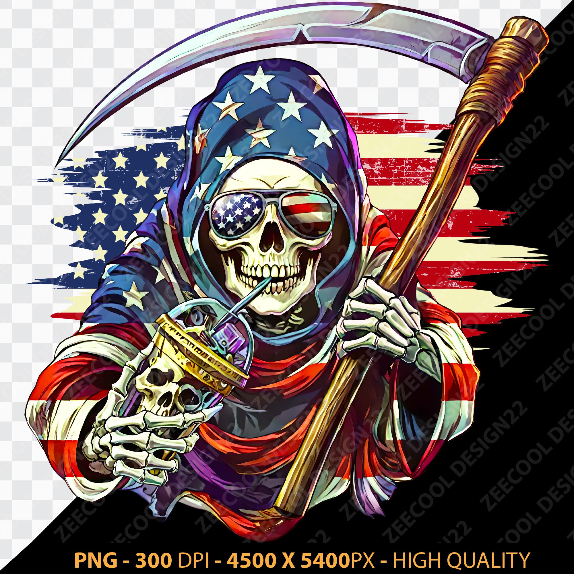 Coffee Grim Reaper Usa Flag PNG, Grim Reaper US Flag Png, Skeleton Png ...