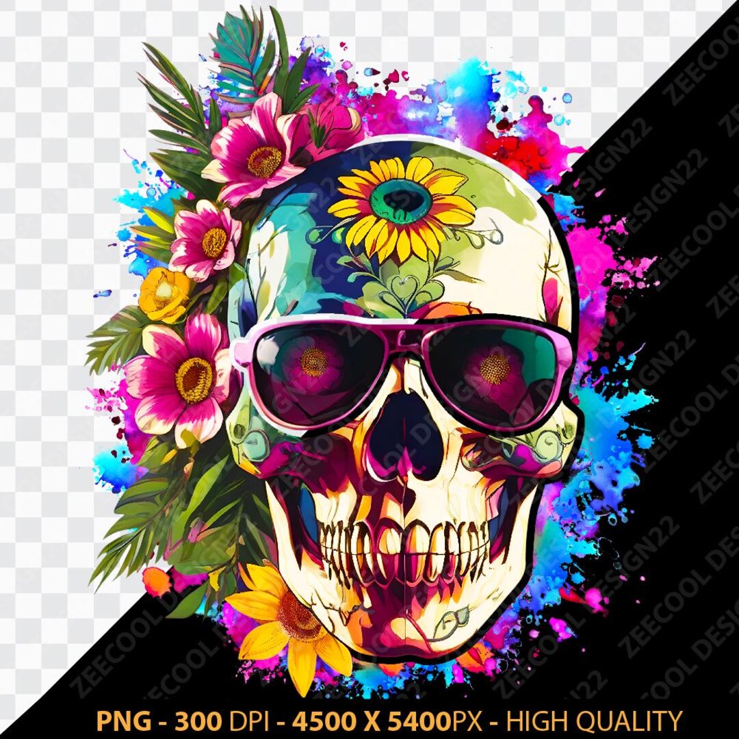 Colorful Skull PNG, Watercolour Floral Skull Png, Woman Skeleton Png ...