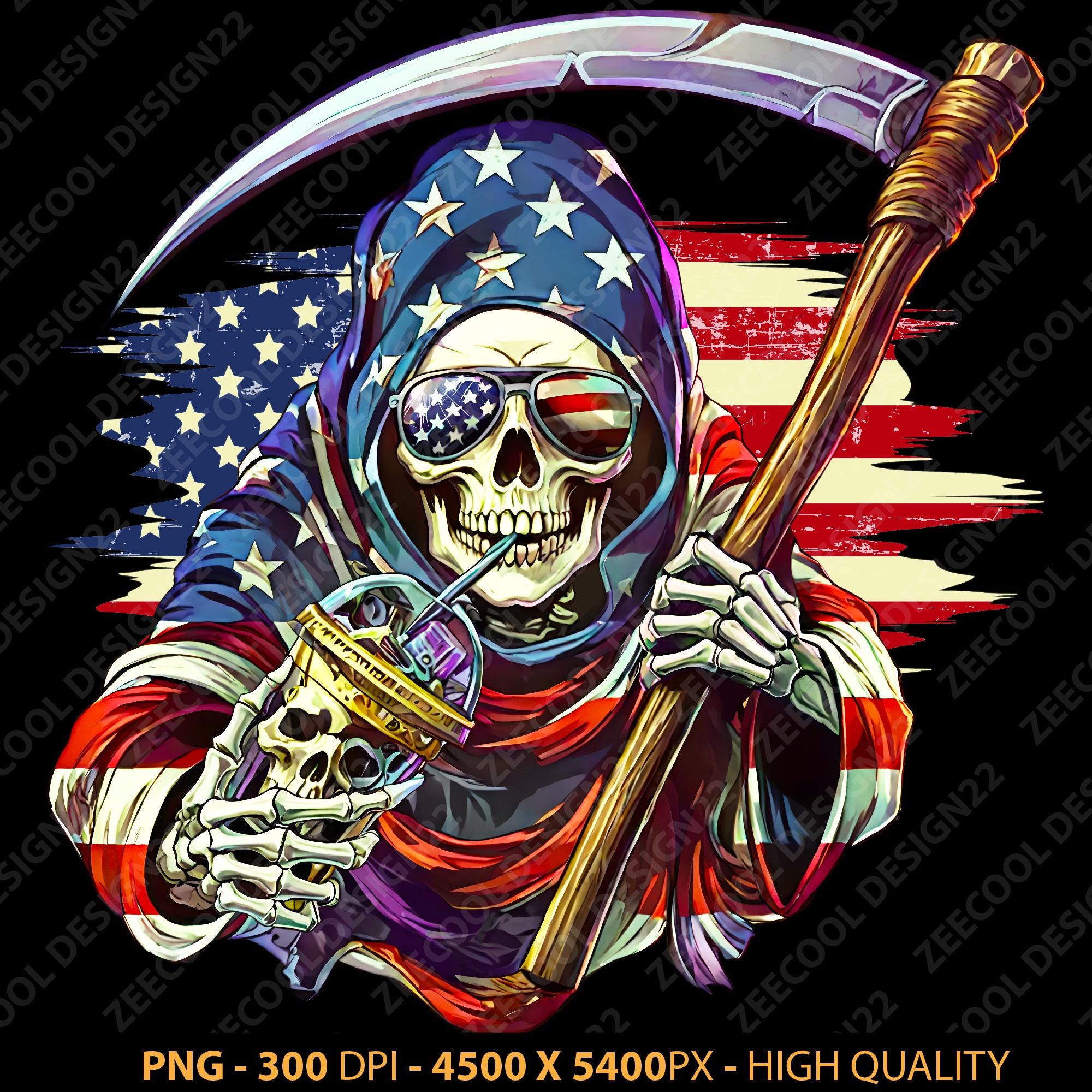 Coffee Grim Reaper Usa Flag PNG, Grim Reaper US Flag Png, Skeleton Png ...