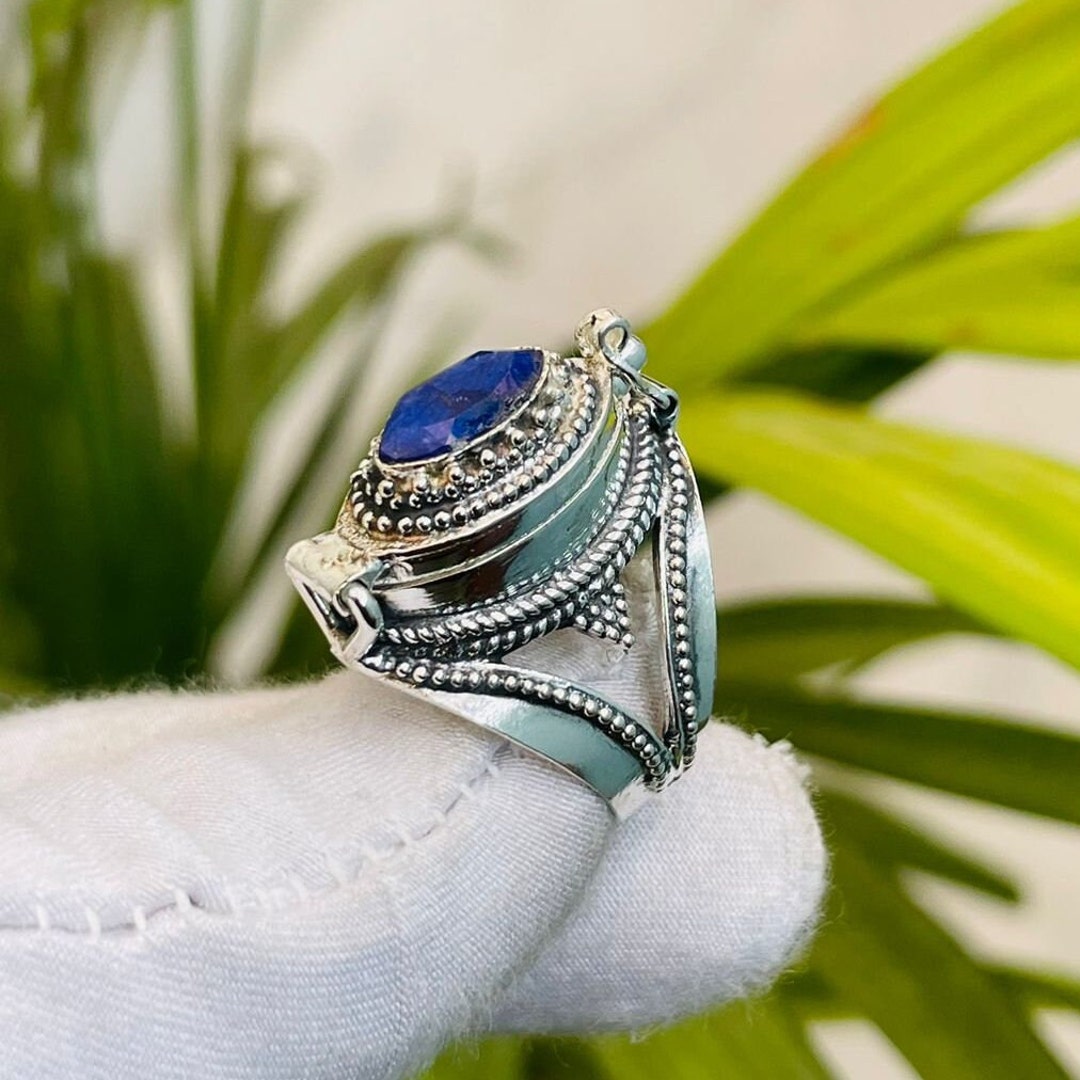 Mother Gift Ring Poison Ring Natural Sapphire Ring 925 Sterling Silver ...