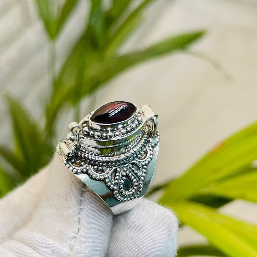 Mother Gift Ring Poison Ring Natural Garnet Ring 925 Sterling Silver ...