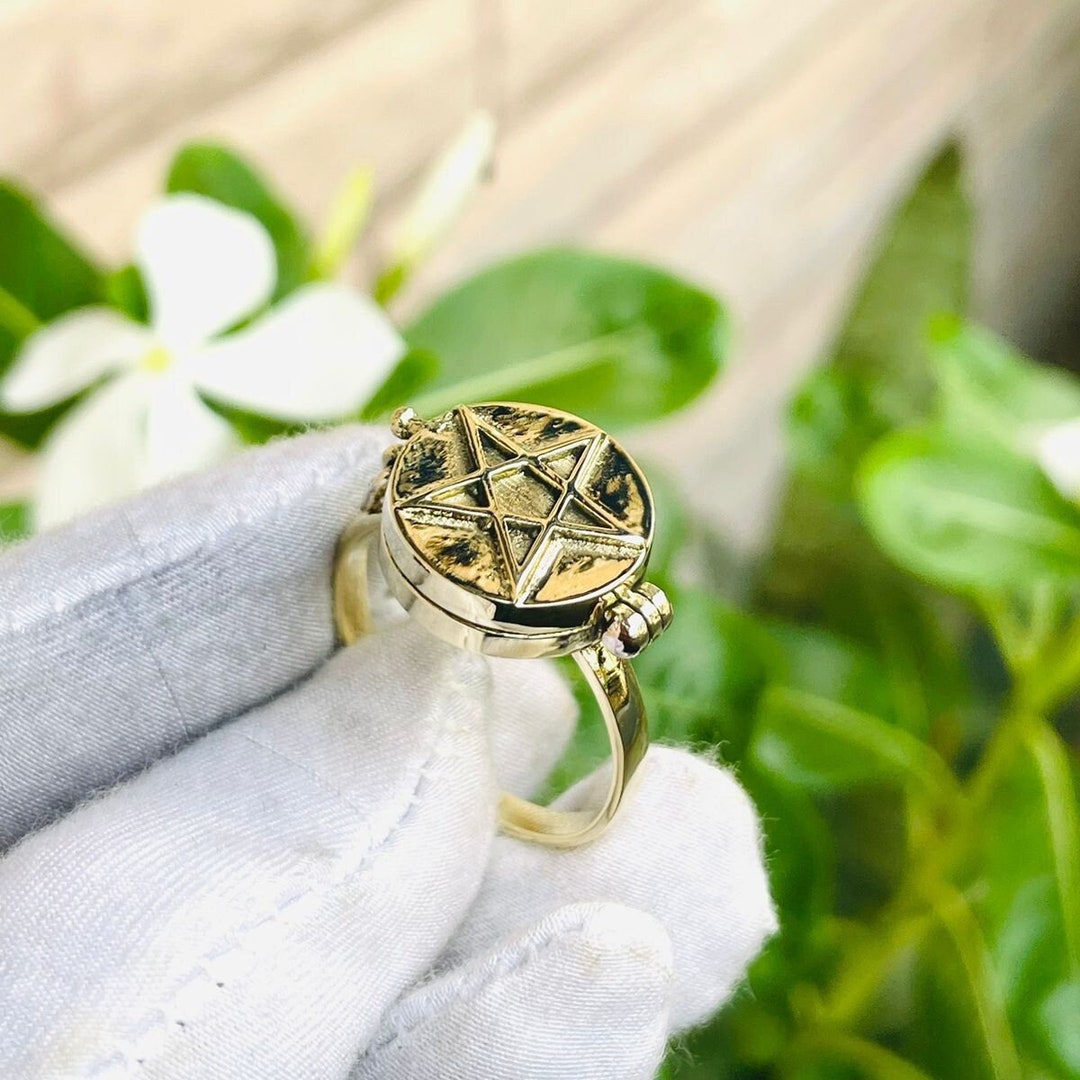 14K Gold Plated Poison Ring-solid Round Poison Ring-star Ring-handcrafted Bohemian Ring-gifts ...