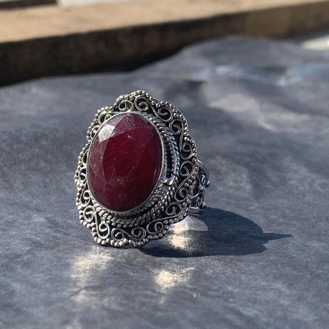 Natural Madagascar Ruby Gemstone Ring ,925 Sterling Silver Plated , Handmade Design Ring,unique ...