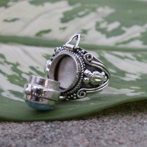 Mother Day Gift, Natural Larimar Ring, 925 Sterling Silver Plated Handmade Ring, Openable Poison ...