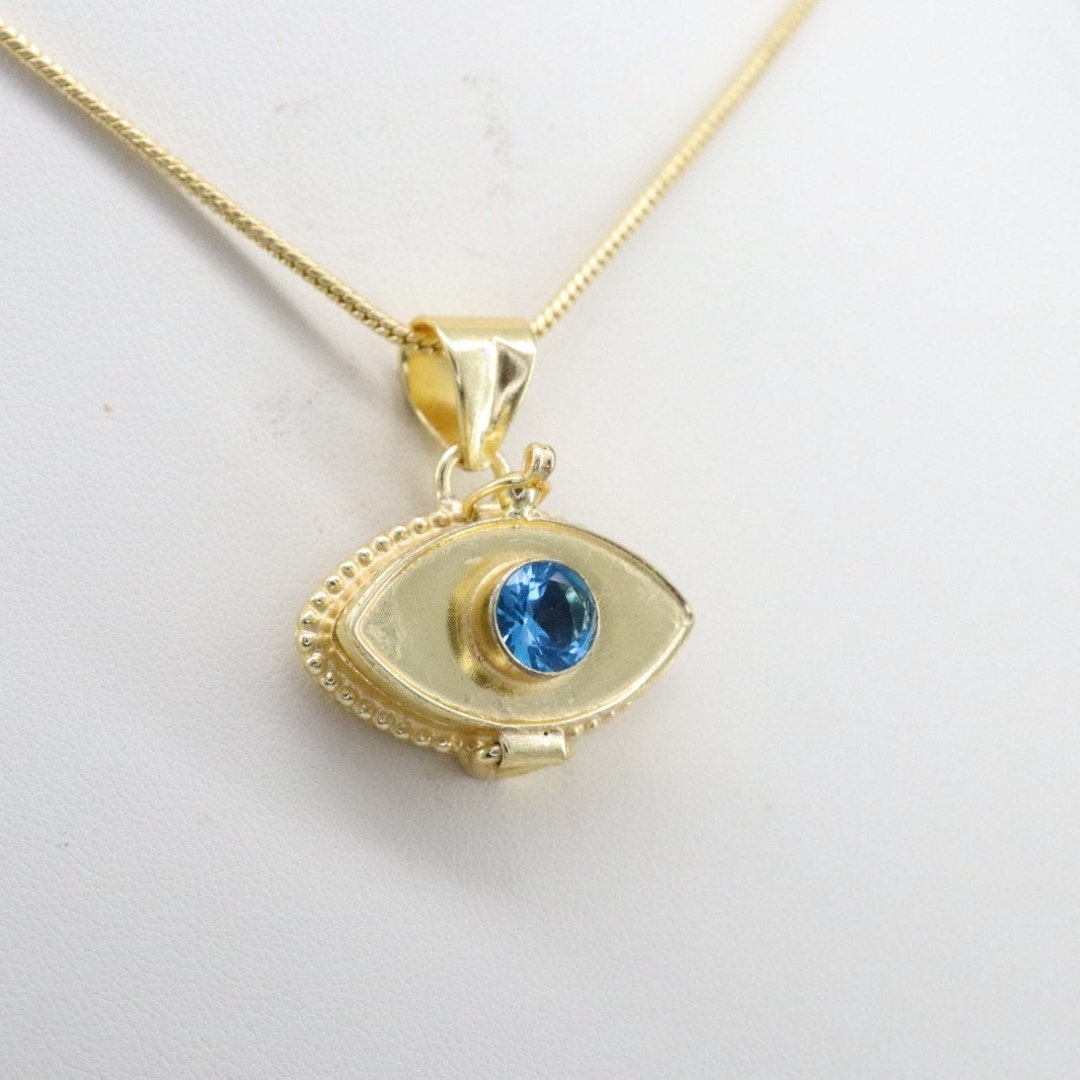 Vintage Evil Eye Pendant Necklace 14K Gold Plated Antique Charm Amulet ...