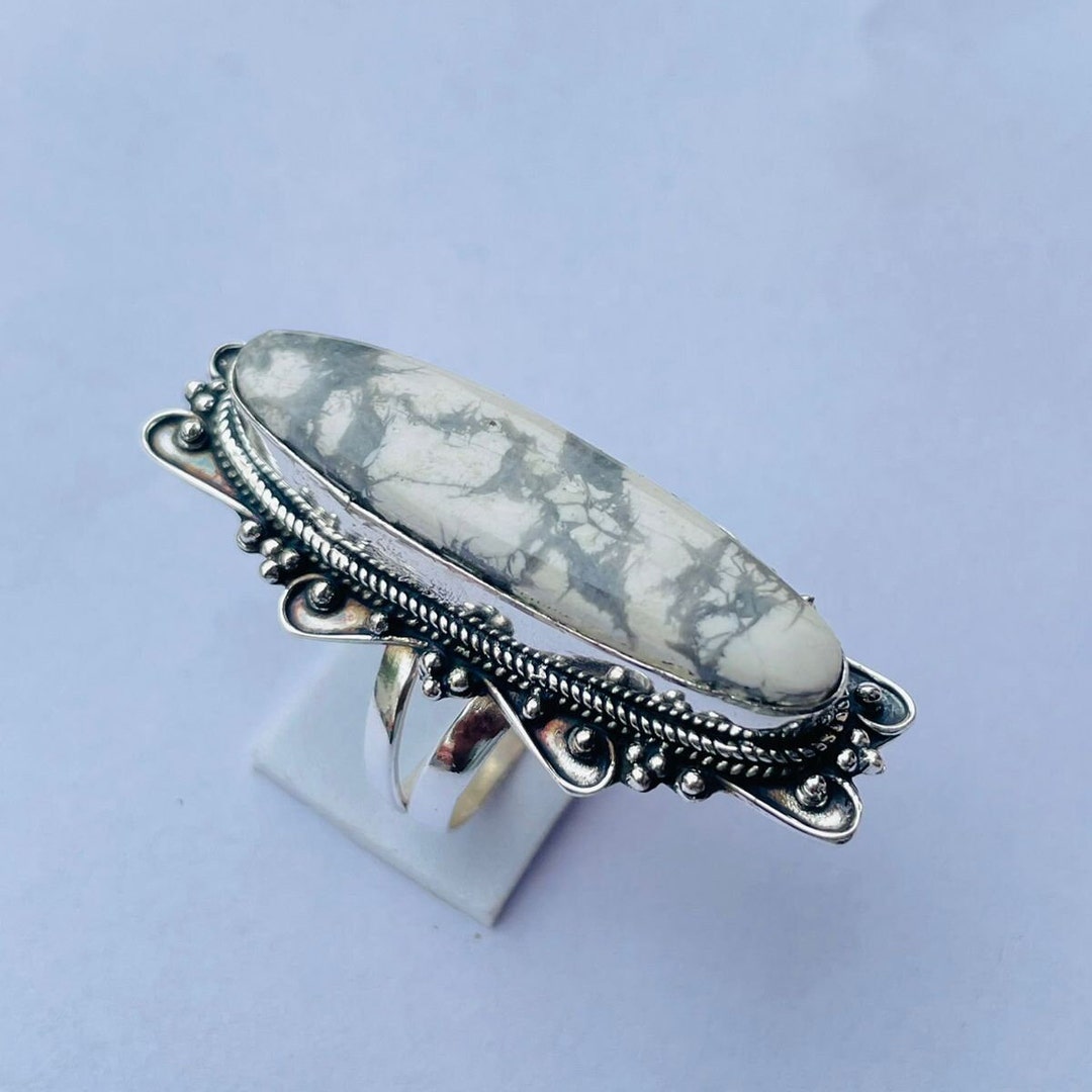 Buy Gorgeous Howlite Stone Ring/925 Sterling Silver Plated Ring ...