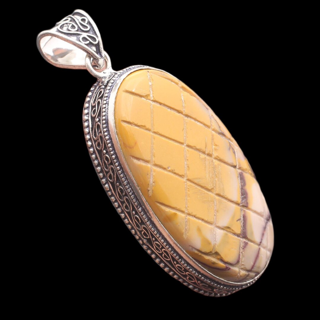 Carved Mexican Mookaite Gemstone Pendant, 925 Sterling Silver, Handmade ...