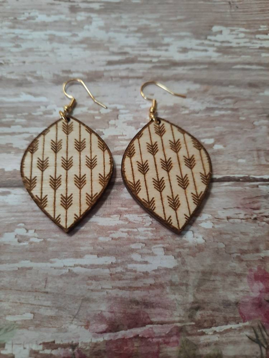 Laser Engraved Arrow Feature on Wood Earrings. Hypoallergenic Stainless ...