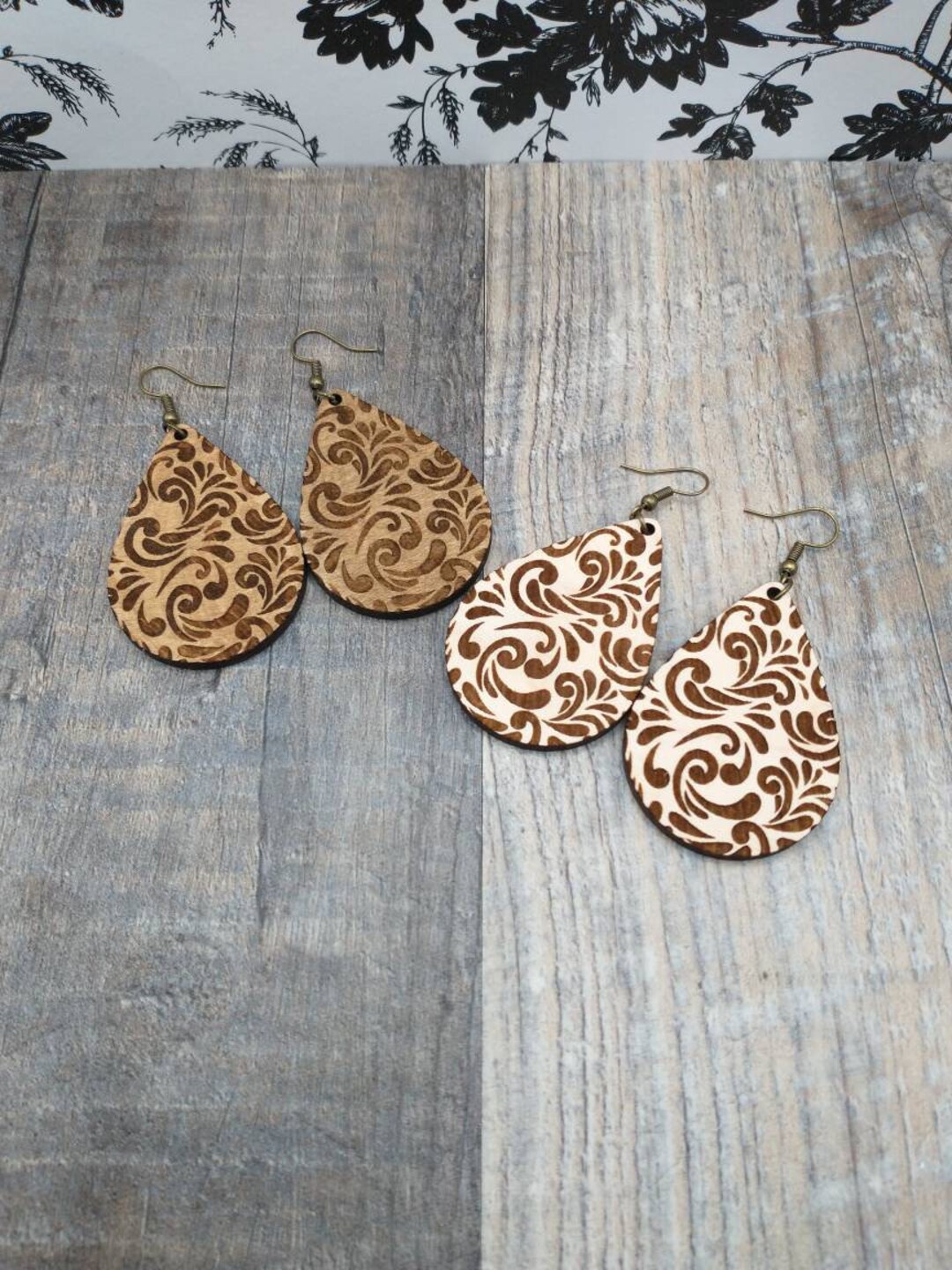 Laser Engraved Swirl Wood Earrings - Etsy