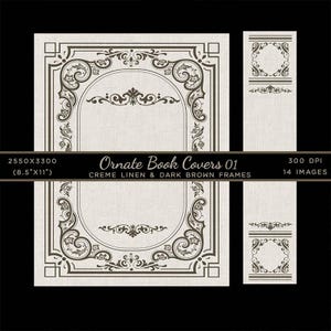 Ornate Book Covers With Spine Vol 1 Creme Linen & Dark Brown Frames ...