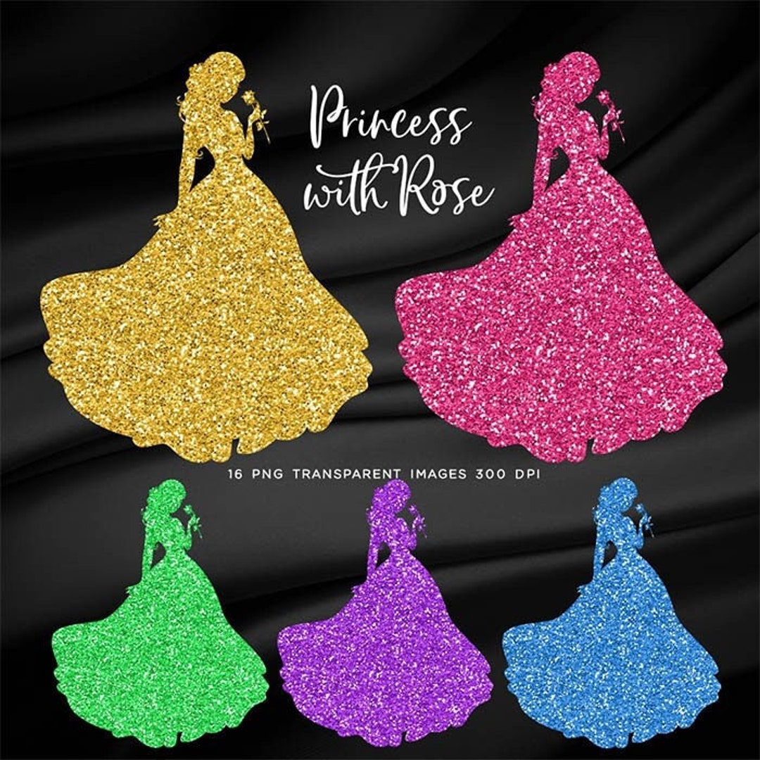 Princess With A Rose Glitter Texture - 16 Different Colors PNG ...