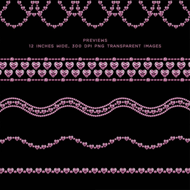 Diamonds Heart Borders pink Diamond Clip Art Gemstone 10 | Etsy