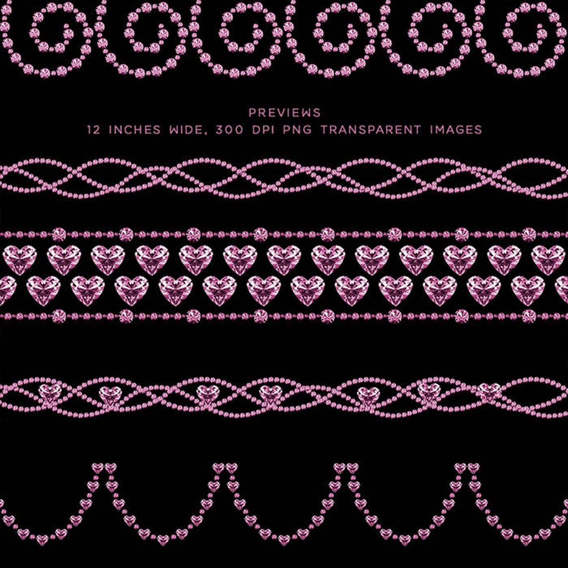 Diamonds Heart Borders pink Diamond Clip Art Gemstone 10 | Etsy