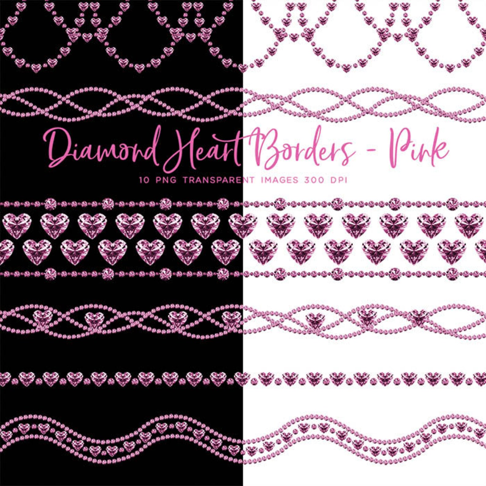 Diamonds Heart Borders pink Diamond Clip Art Gemstone 10 - Etsy