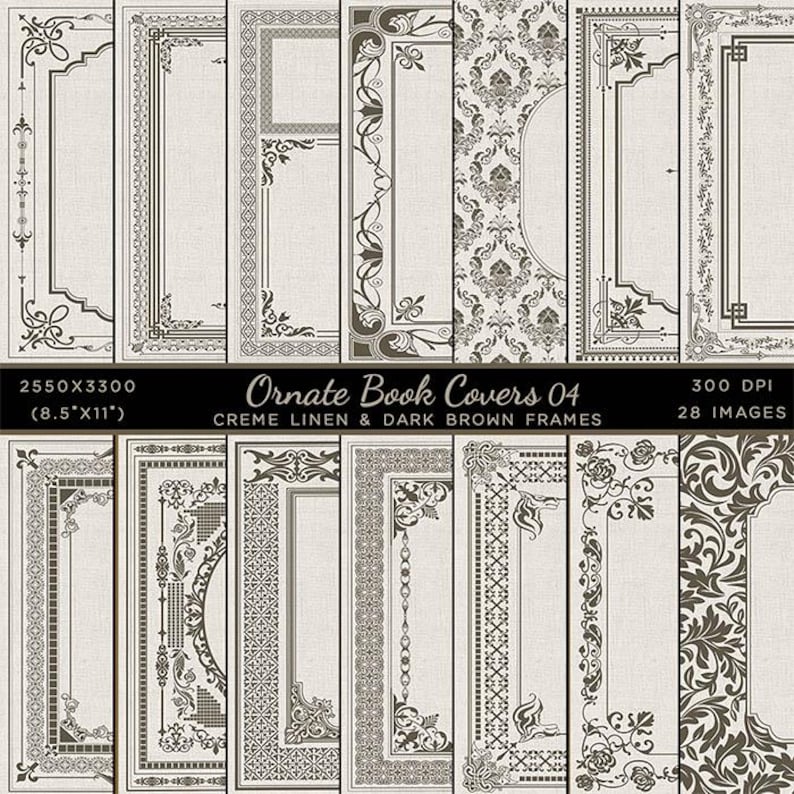 Ornate Book Covers With Spine Vol 4 Creme Linen & Dark Brown Frames ...