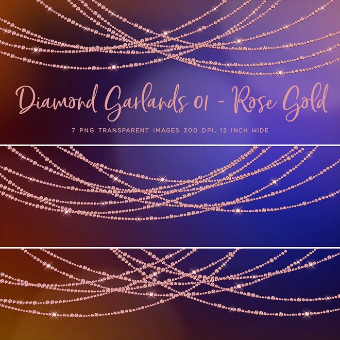 Diamond Garlands Rose Gold Clip Art Diamonds Hanging Gemstone - Etsy
