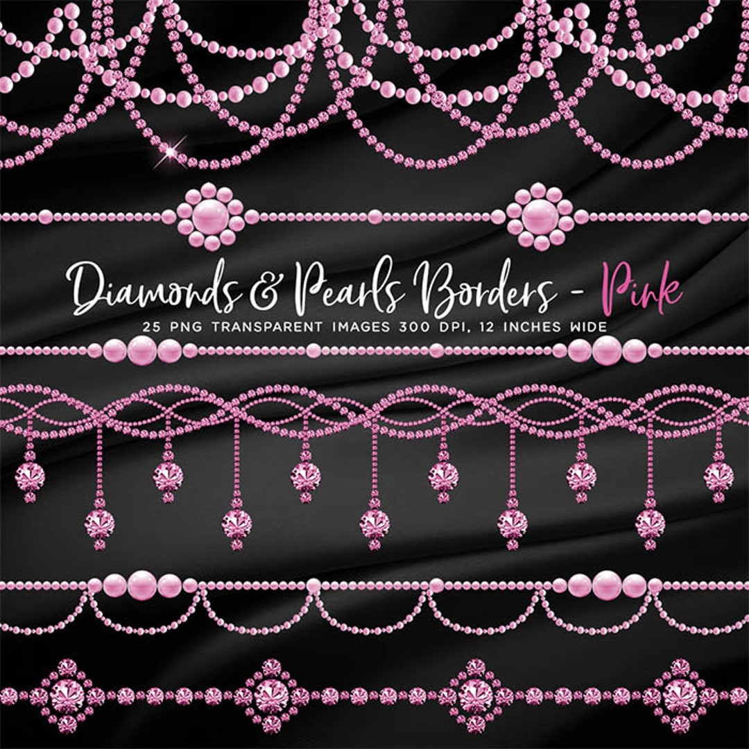 Luxury Diamonds & Pearls Borders Pink Clip Art Gemstone - 25 PNG ...