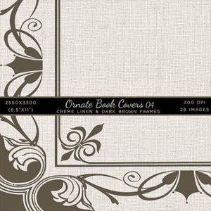 Ornate Book Covers With Spine Vol 4 Creme Linen & Dark Brown Frames ...