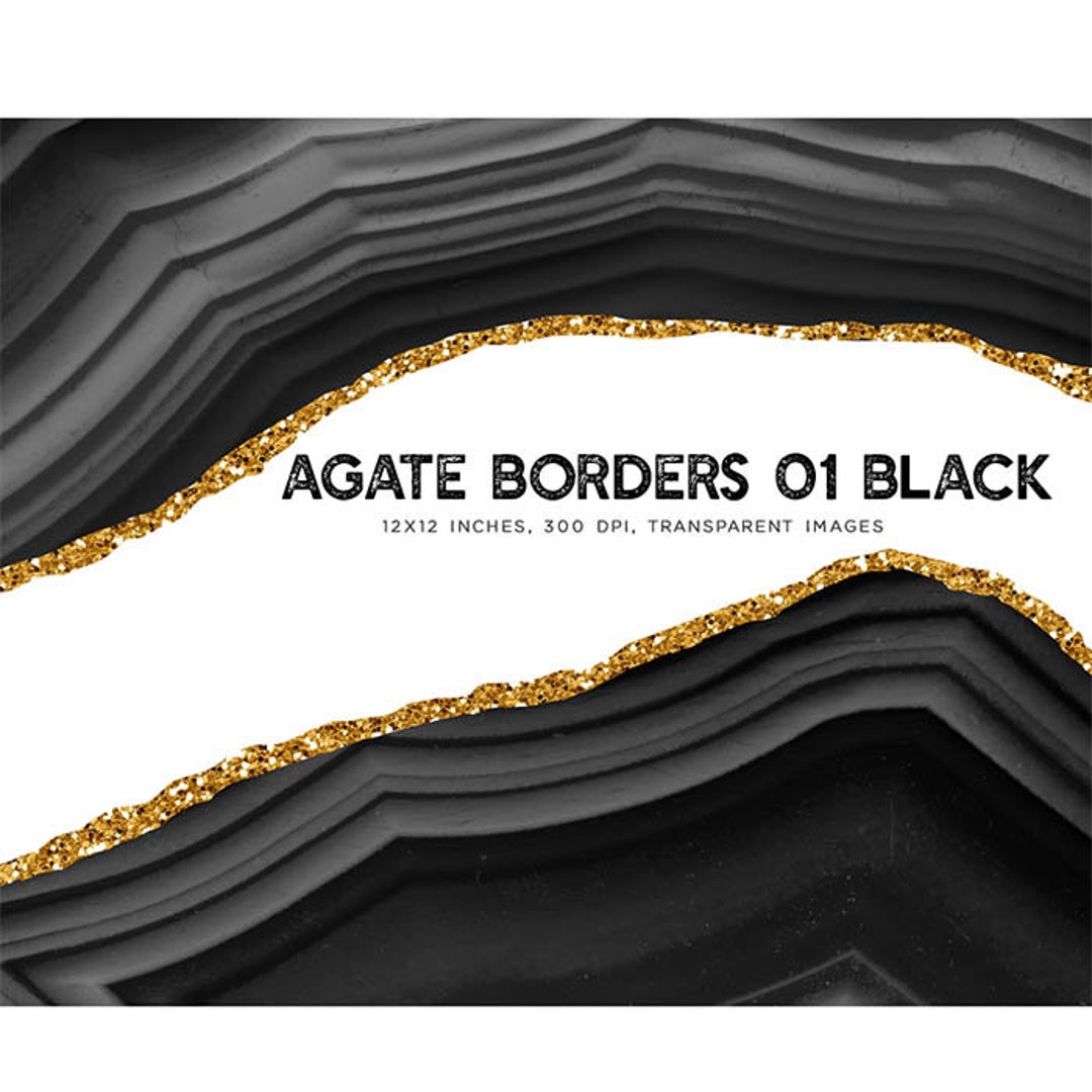 Agate Borders 01 Black and Gold Glitter Background Textures - 5 PNG ...