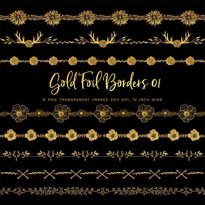 Gold Foil Borders 01 - 8 PNG Transparent Overlays High Resolution ...