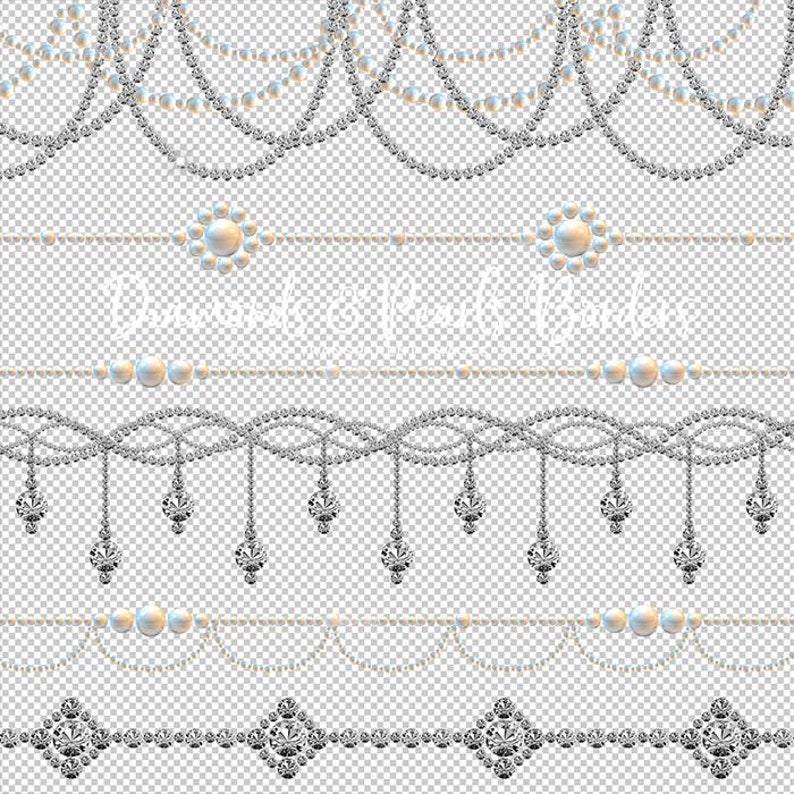 Luxury Diamonds & Pearls Borders Clip Art Gemstone - 25 PNG Transparent ...
