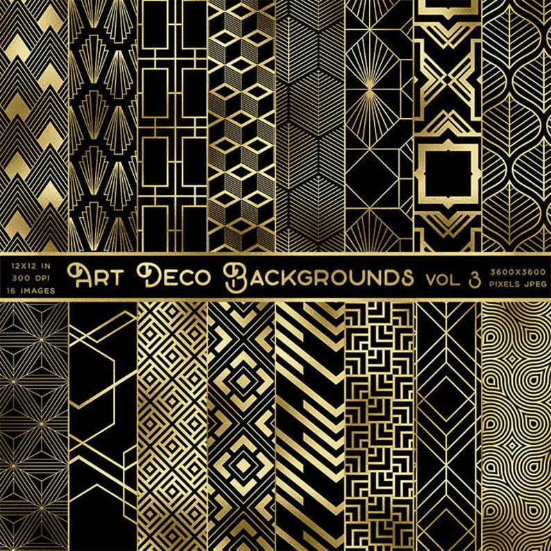 Art Deco Gold and Black Backgrounds Volume 3 16 Backgrounds | Etsy