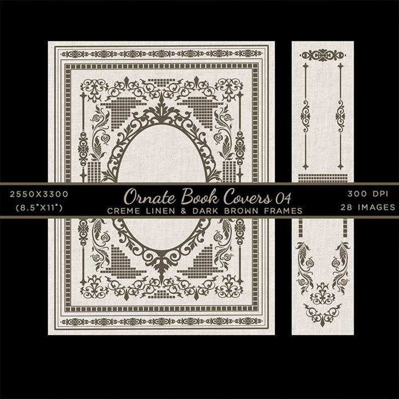Ornate Book Covers With Spine Vol 4 Creme Linen & Dark Brown Frames ...
