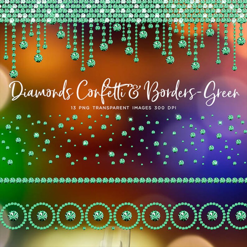 Diamonds Confetti & Borders Green - Clip Art Gemstone - 13 PNG ...